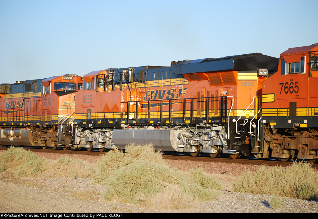 BNSF 6665 rolls eastbound pulling a Z as the #3 unit.